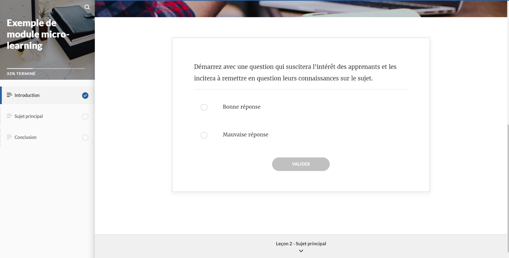 Exemple de module micro-learning créé avec Rise 360 - Articulate