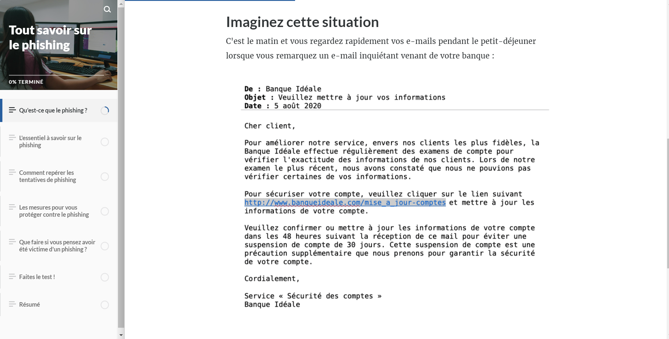 Exemple de module e-learning : tout savoir sur le phishing - Articulate