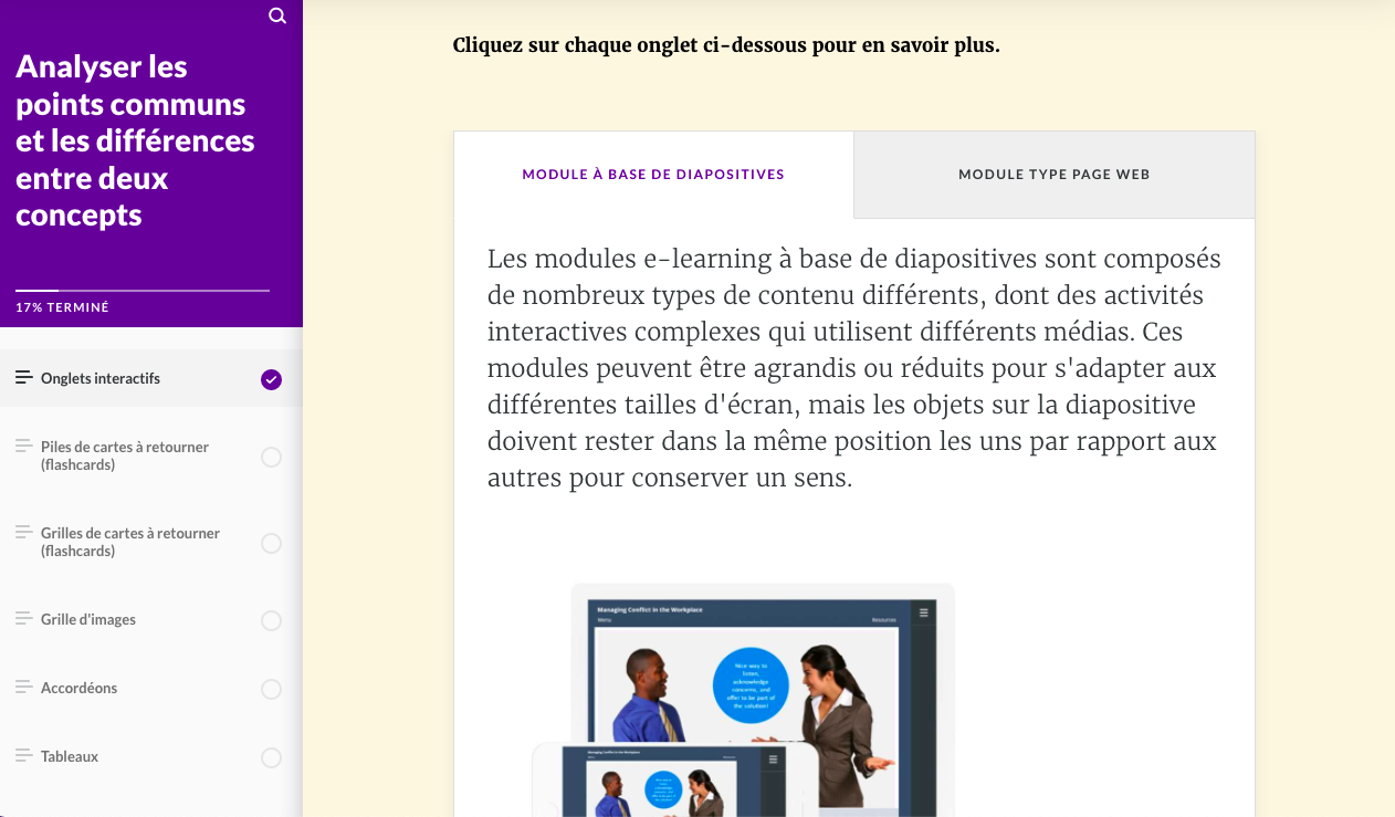 Exemple Rise 360 : analyser deux concepts - Articulate